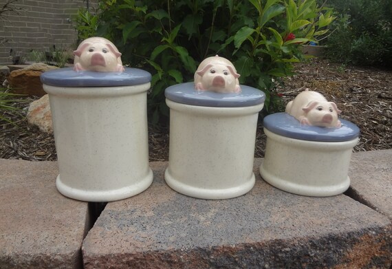 Pigs Sitting Atop the Canisters CANISTER SET Home & Living Jars ...