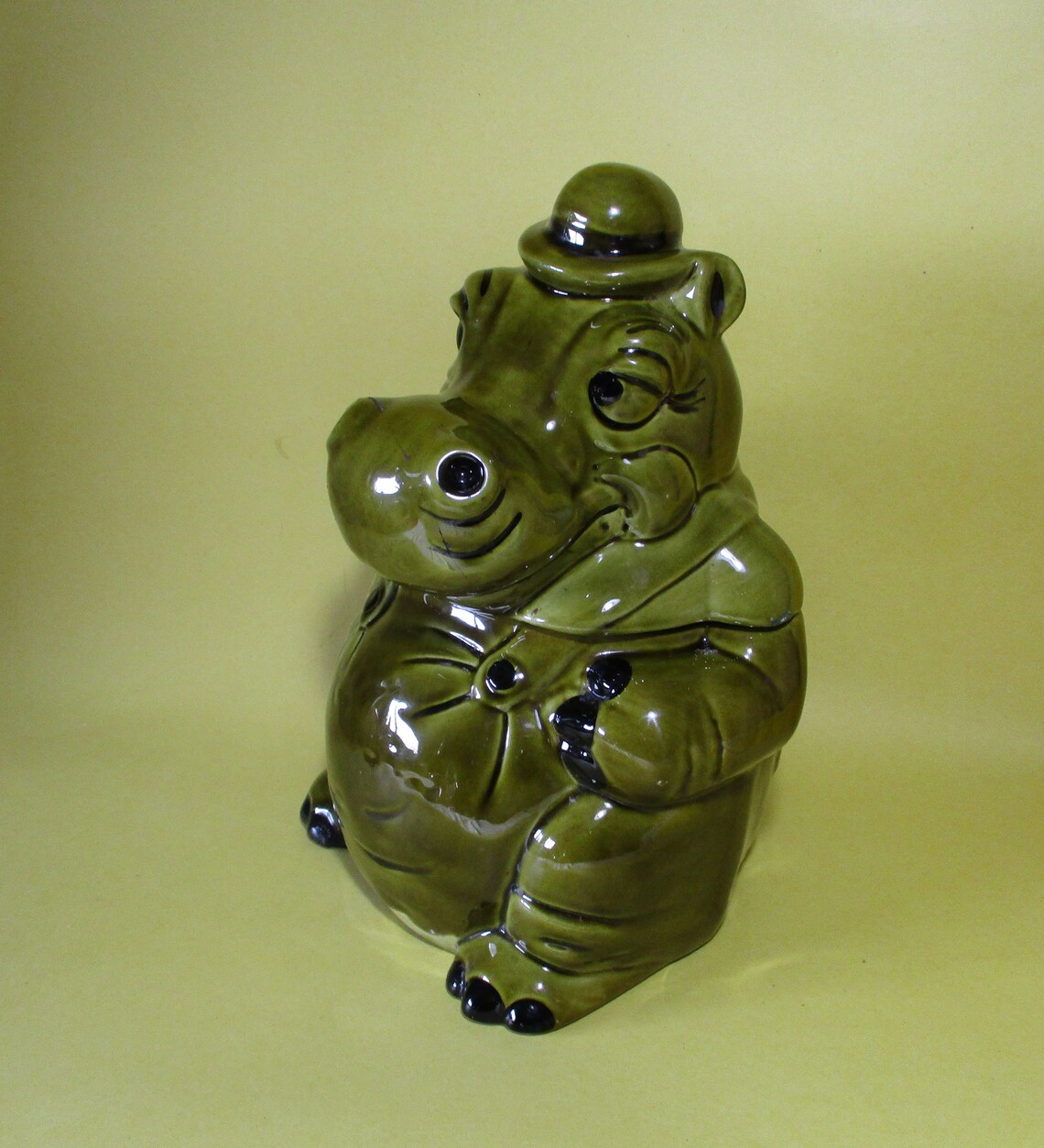 COOKIE JAR HIPPO With Overalls Slingshot Brush 1960s - Etsy