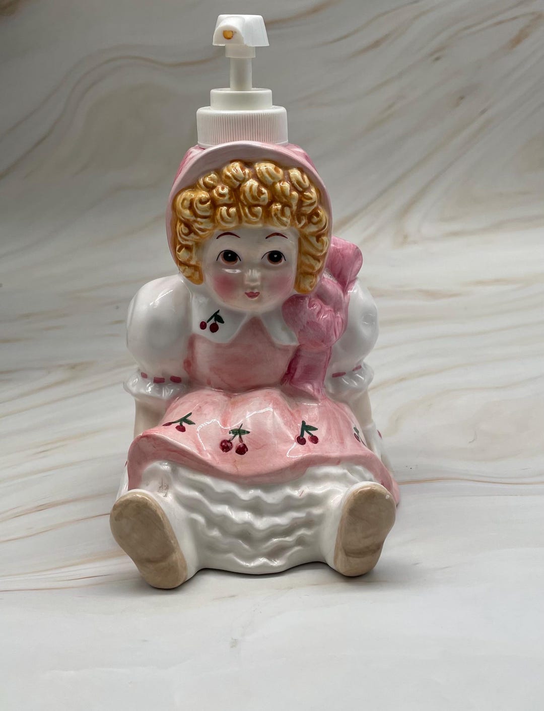 SOAP DISPENSER > Young Girl, Curly Blonde Hair, Bonnet. - Etsy