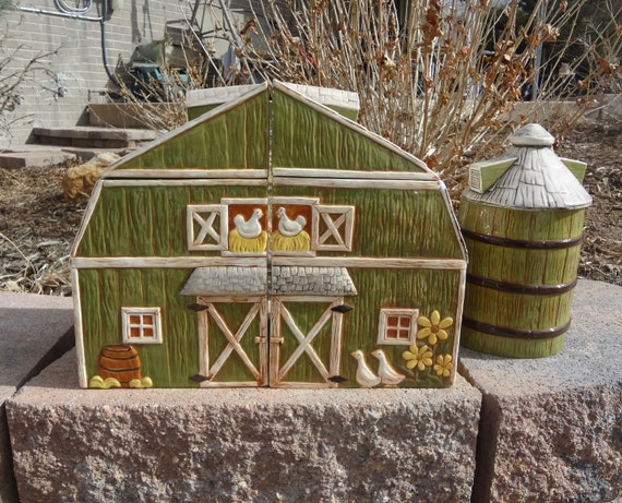 CANISTER SET Barn and Silo Green 3 Piece LARGE Barn | Etsy