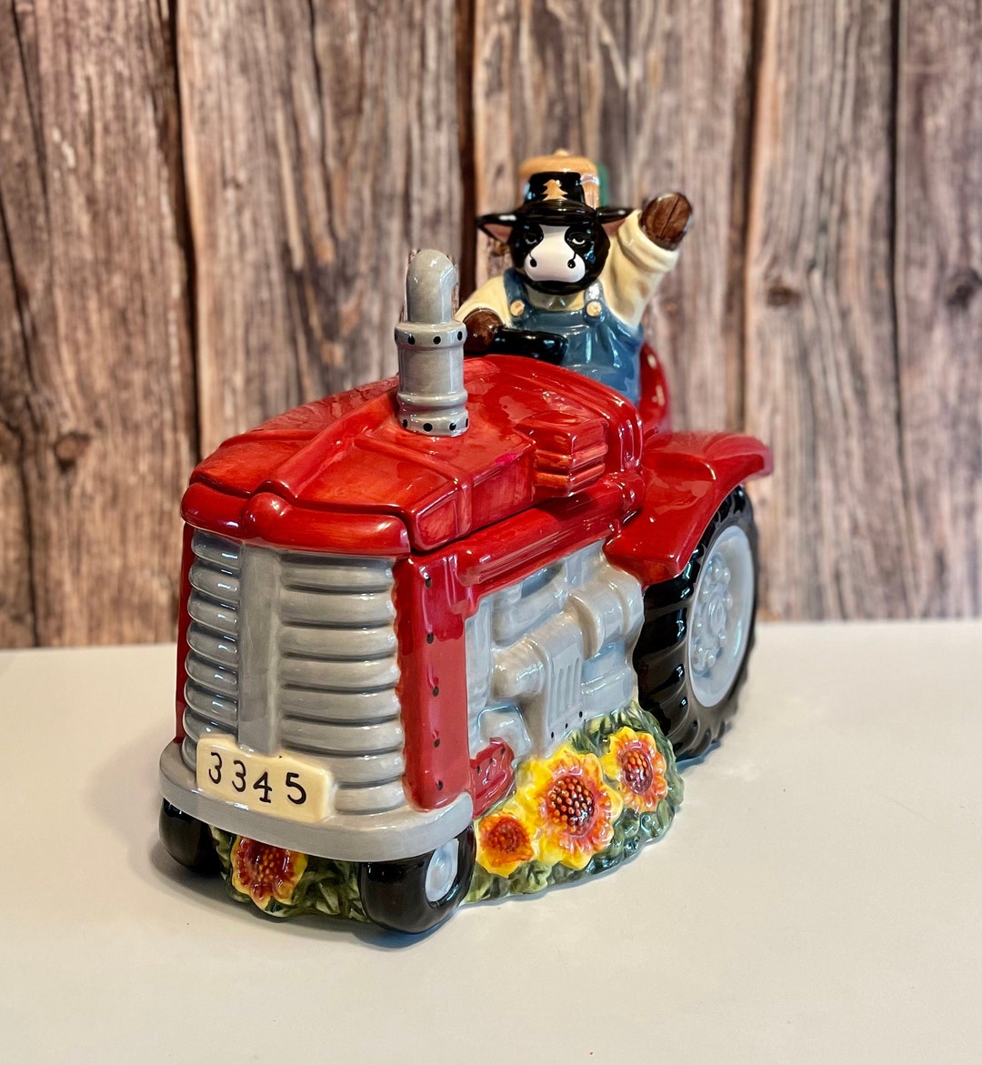 COOKIE JAR * Red Tractor, Cow, Mercuries 1990. Heavy! RARE! - Etsy