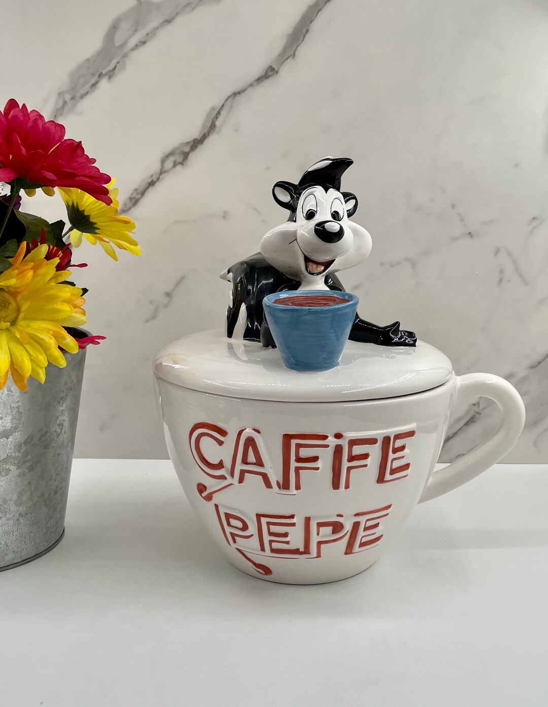 COOKIE JAR * Pepe Le Pew "caffe Pepe” 1995 Looney Tunes, Warner Bros - Etsy