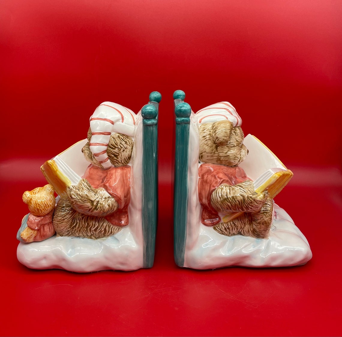 BOOKENDS ~~ Teddy Bear Storytime, Bedtime, Large Ceramic - Etsy