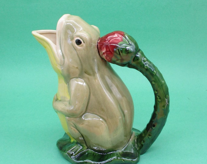 MAJOLICA Green FROG PITCHER - Etsy