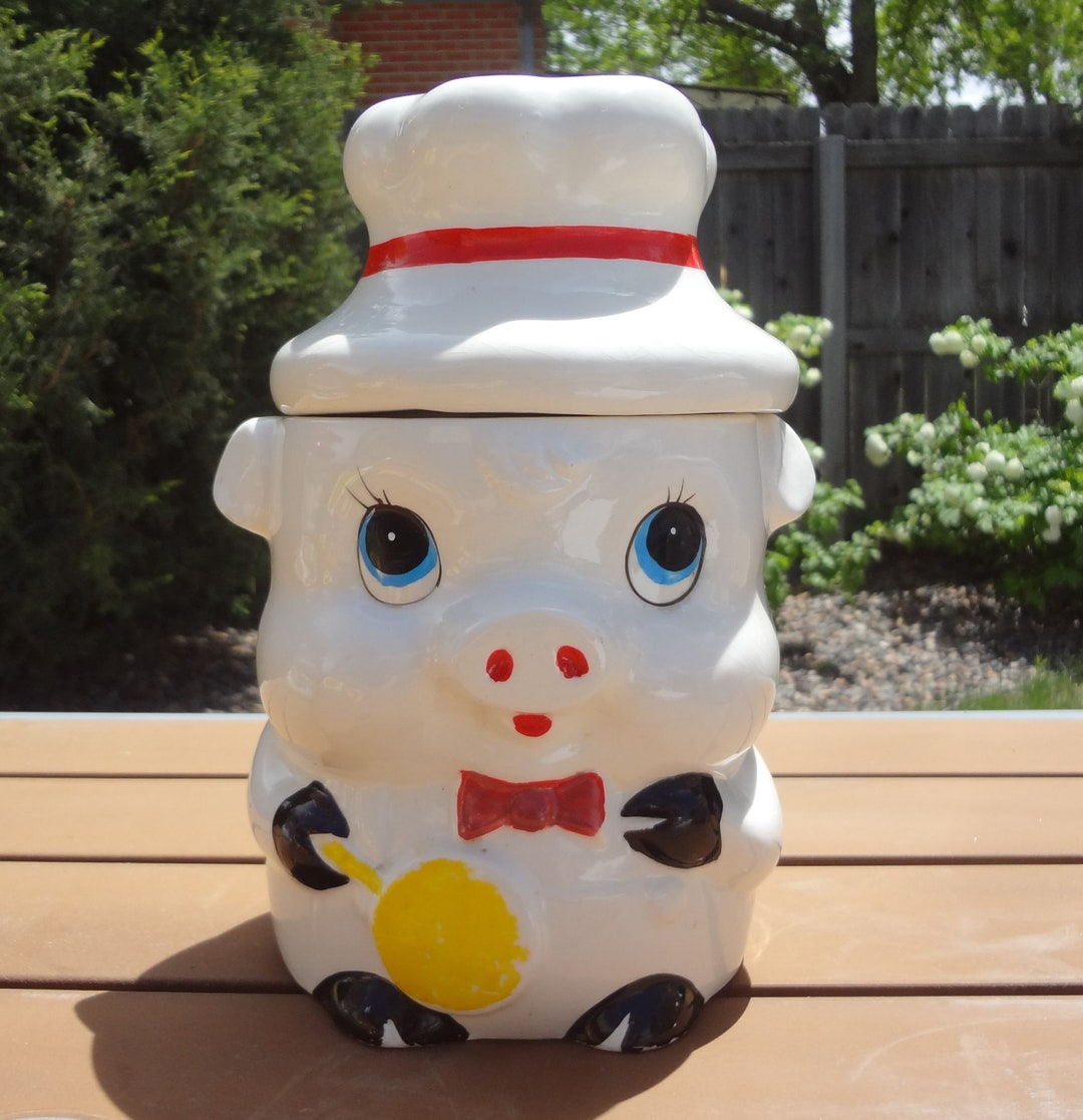 COOKIE JAR Pig, Little White Pig, Made in Brazil, Hand Painted, Vintage ...