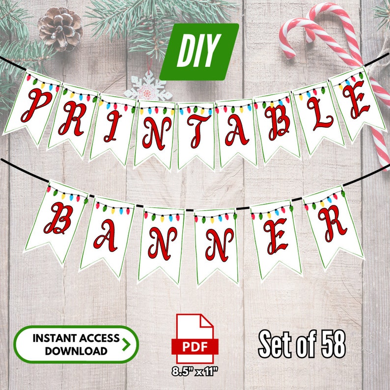 Cute Christmas Banner Printable DIY Digital Download, Christmas Lights ...