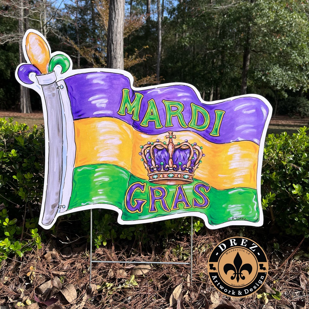 Mardi Gras Flag Yard Stake, Louisiana Art - Etsy
