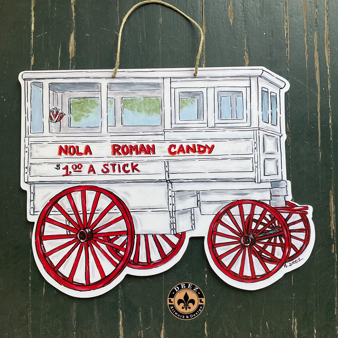 New Orleans Door Hanger, Louisiana, Roman Candy Cart, NOLA Door Décor ...