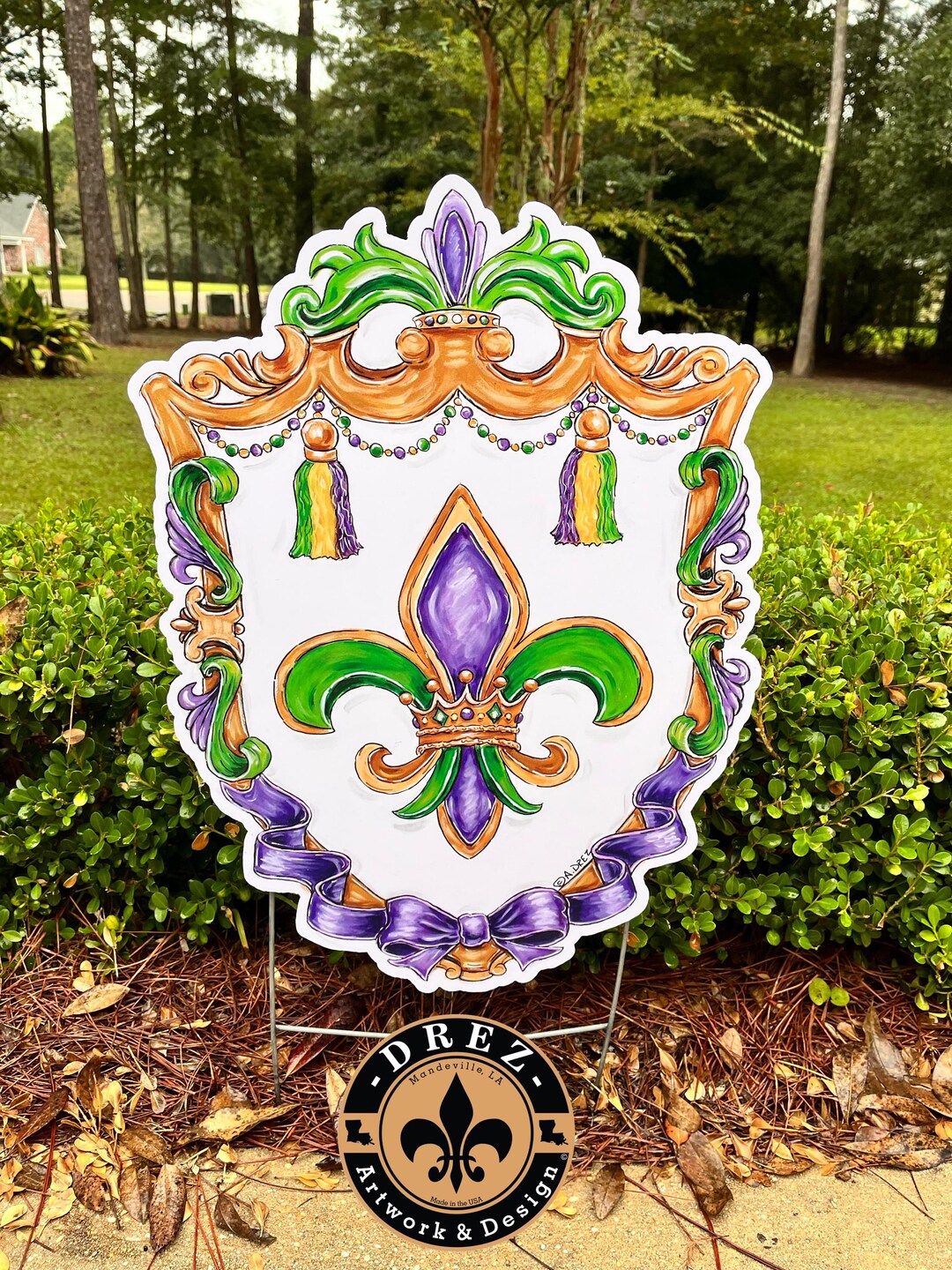 Mardi Gras Yard Sign, Royal Crest, Ribbon, Bow, Yardi Gras, Garden ...