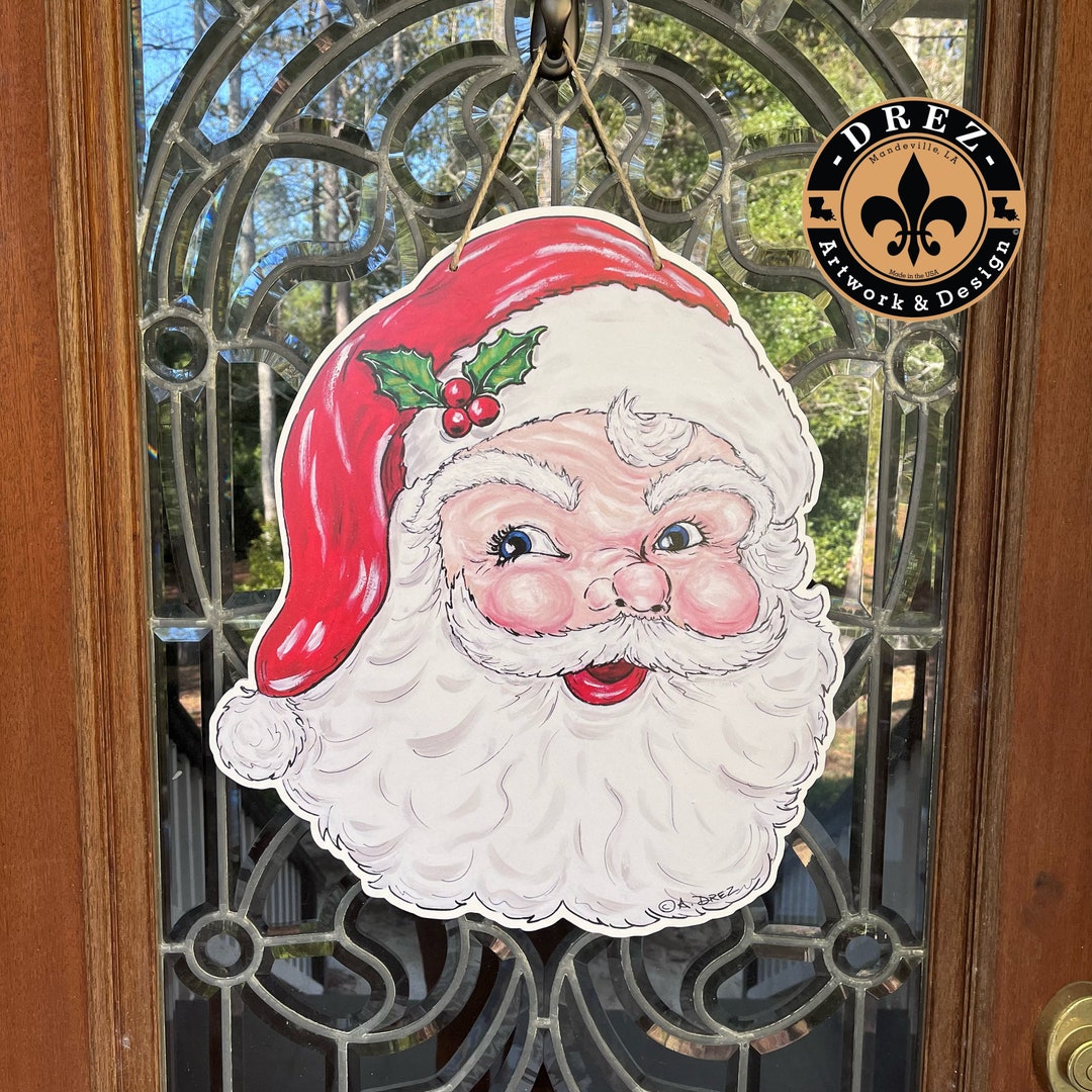 Santa Door Hanger, Christmas, Santa Door Decor, Retro Santa, Jolly ...