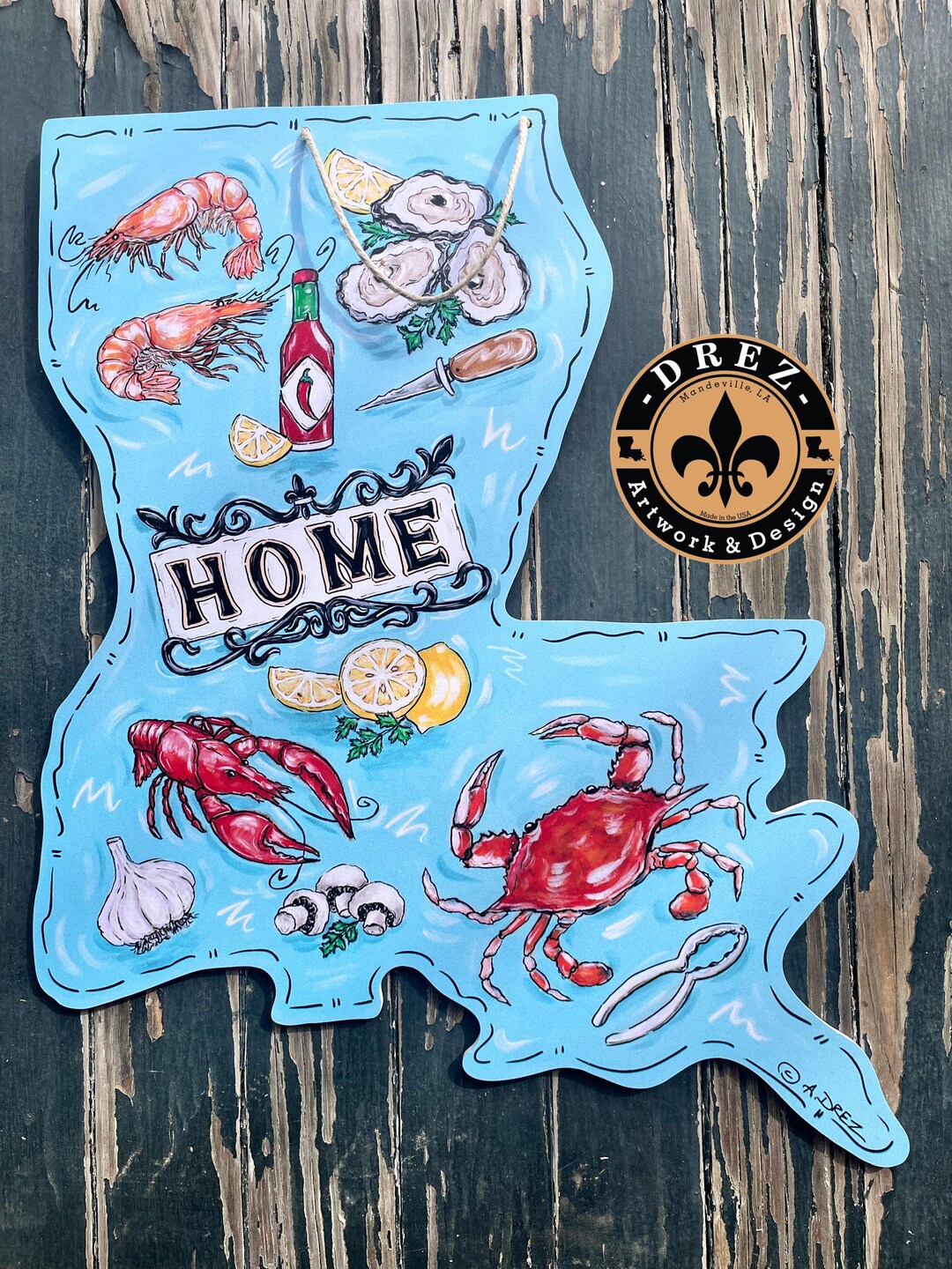 Louisiana Seafood Door Hanger, Crawfish, Crabs, Oysters, Shrimp ...