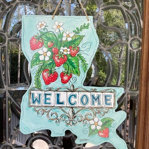 Louisiana Strawberry Welcome Door Hanger, Ponchatoula Art, Festival ...