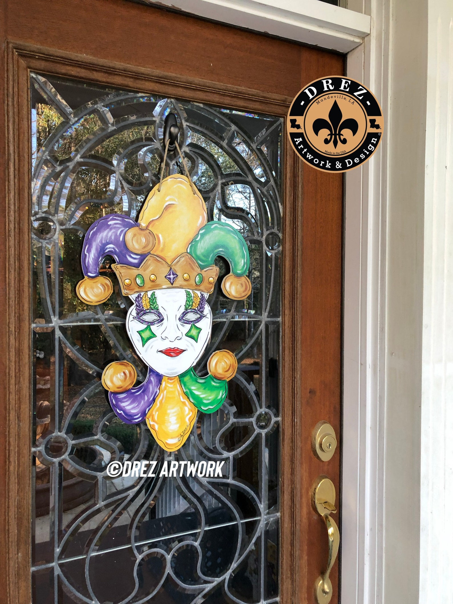 Mardi Gras Jester Fleur De Lis Mask Parade Door Hanger - Etsy