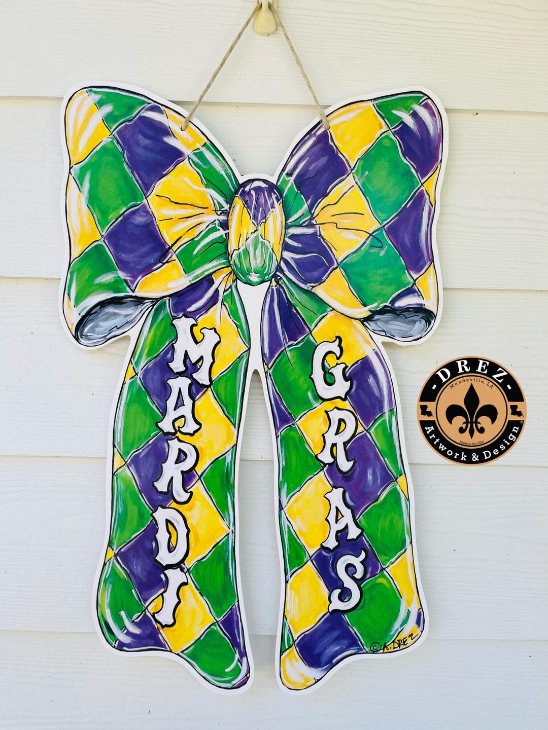 Mardi Gras Bow Door Hanger, Jester, Nola, Krewe, King Cake, Parade ...