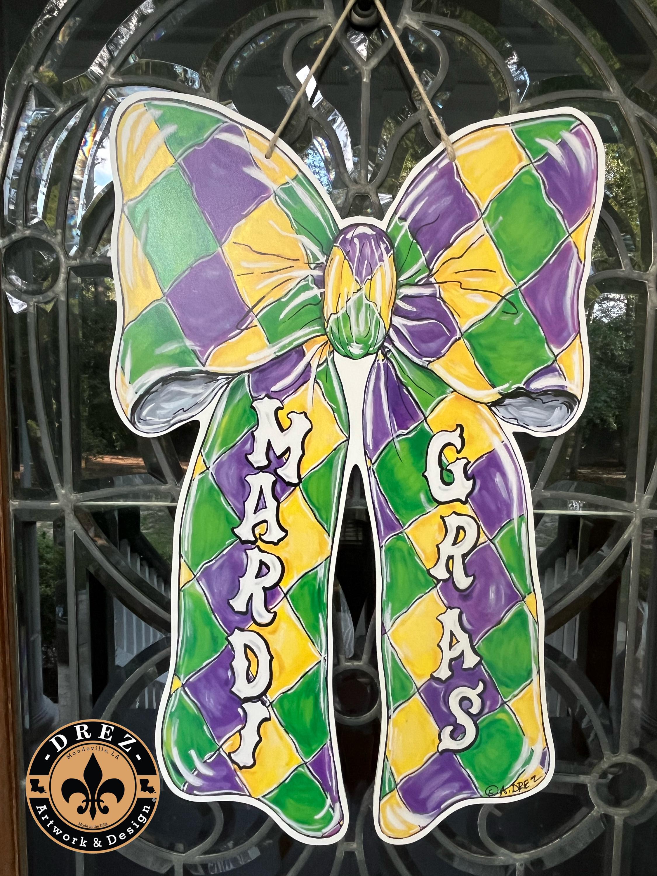 Mardi Gras Bow Door Hanger, Jester, Nola, Krewe, King Cake, Parade ...
