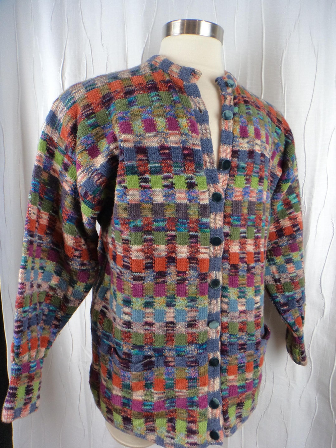 Maggie White Sweater Coat, Multi Colored Geometric, Made in England ...