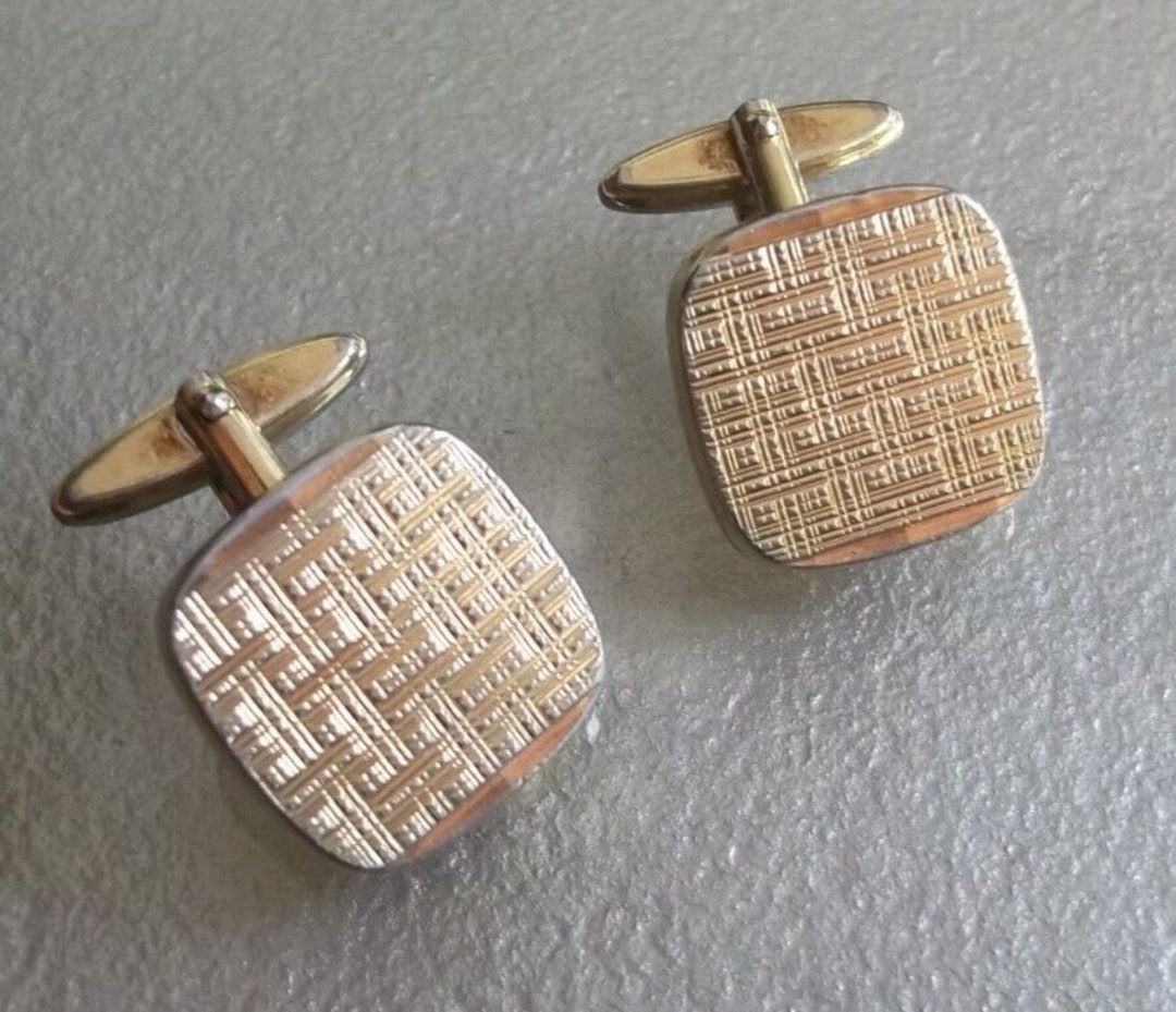Vintage Cufflinks Retro Cuff Links 1950s 1960s 1970s Goldtone Patterned ...