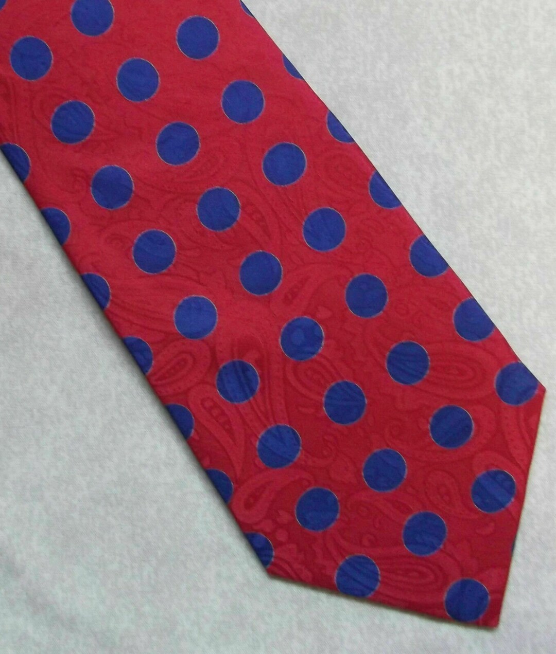 Tie Mens SILK Necktie POLKA DOT Neck Tie Dark Red Blue Spotty - Etsy