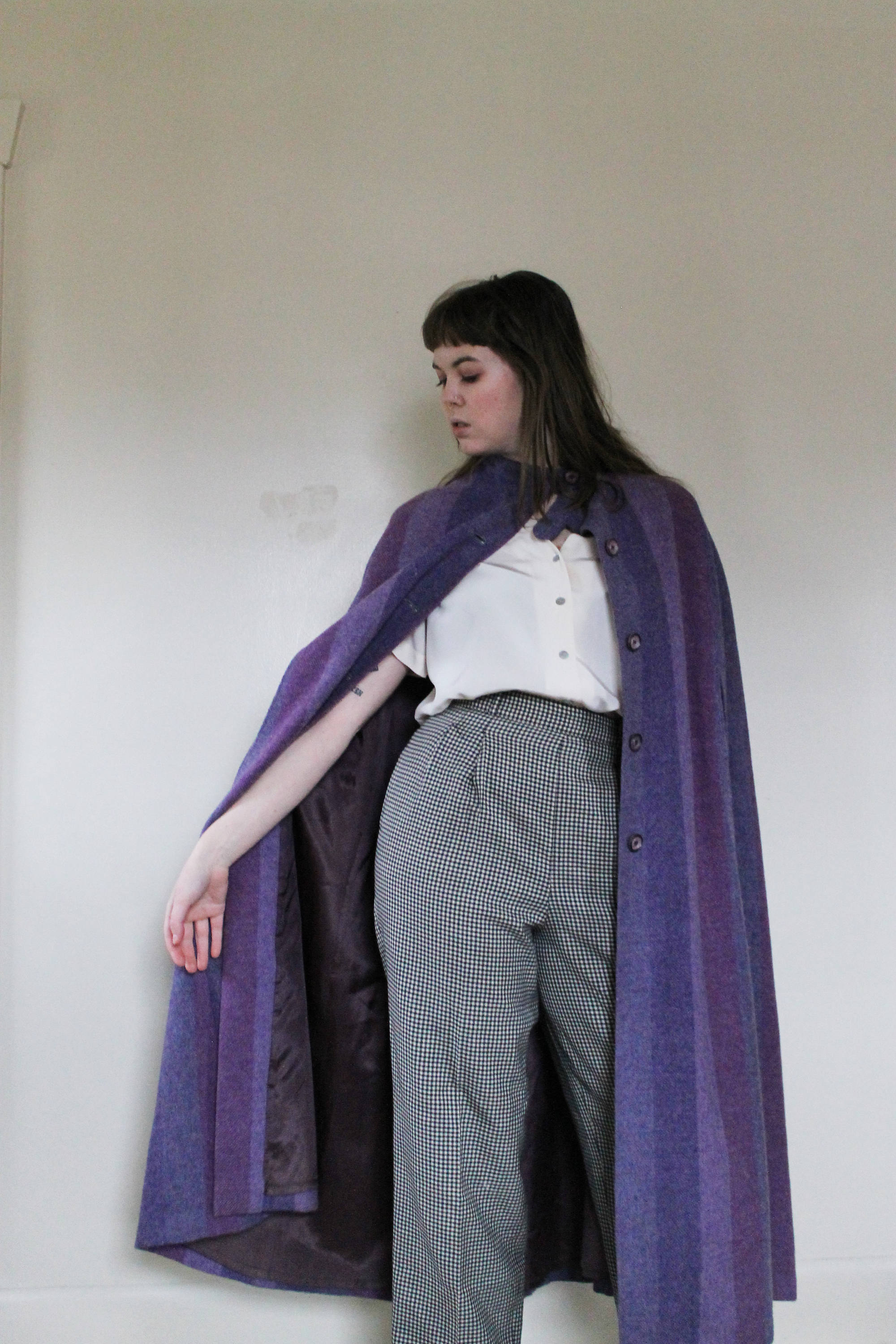 purple stiped wool cape | vintage wool cape | wool cape | winter cape ...