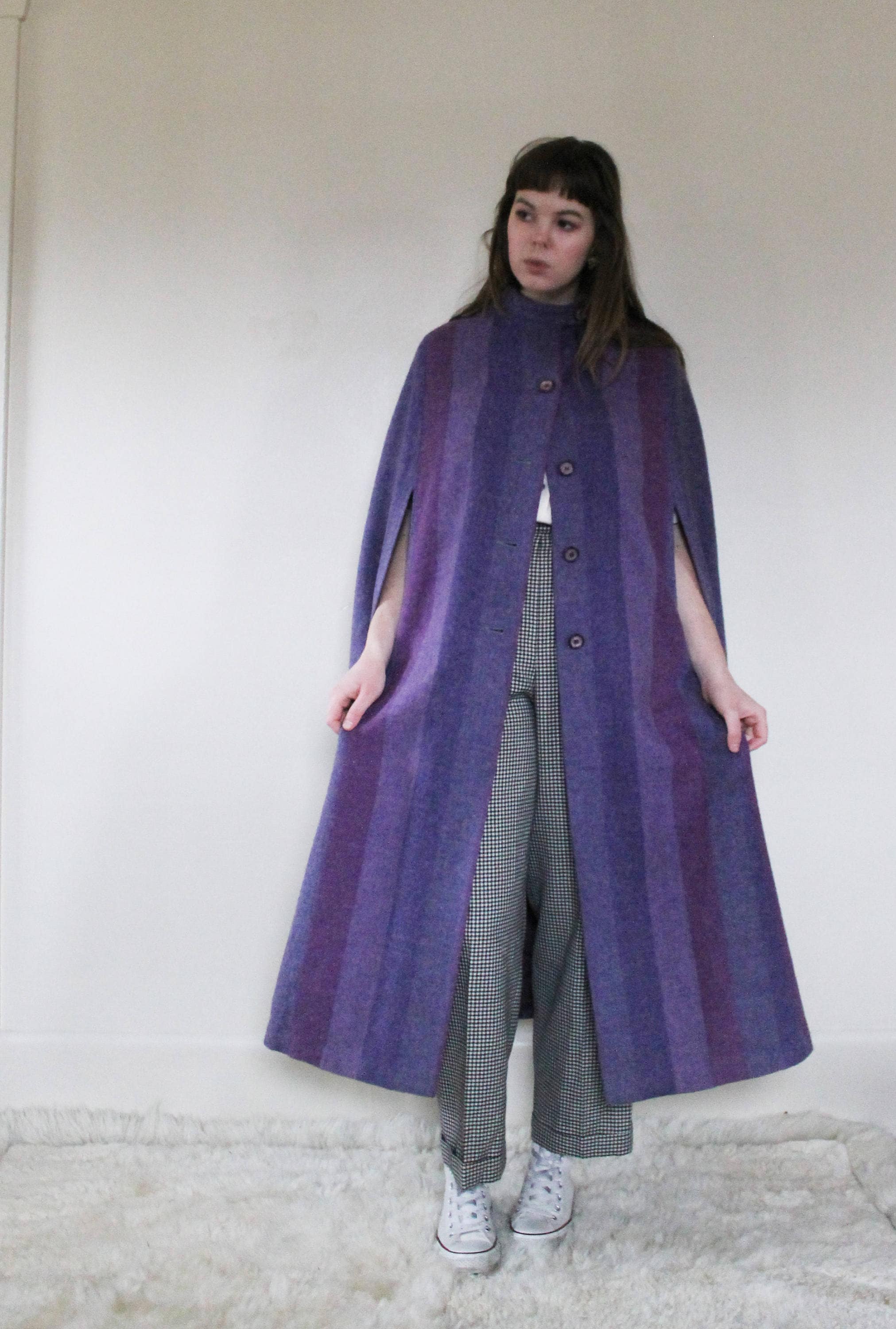 purple stiped wool cape | vintage wool cape | wool cape | winter cape ...