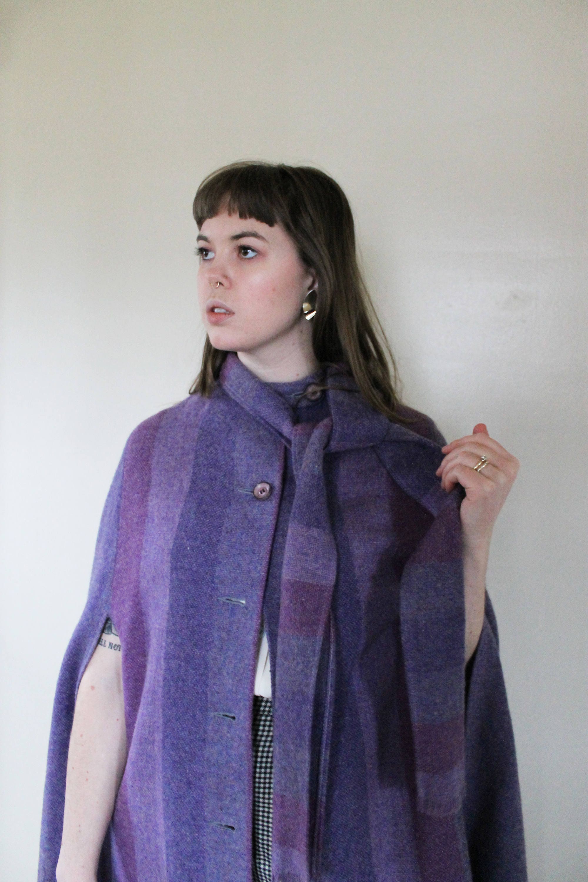 purple stiped wool cape | vintage wool cape | wool cape | winter cape ...
