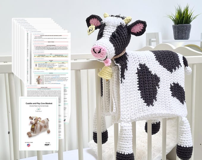 Handmade Crochet Cuddle and Play Cow Blanket, Large Baby Play Mat, 42 ...