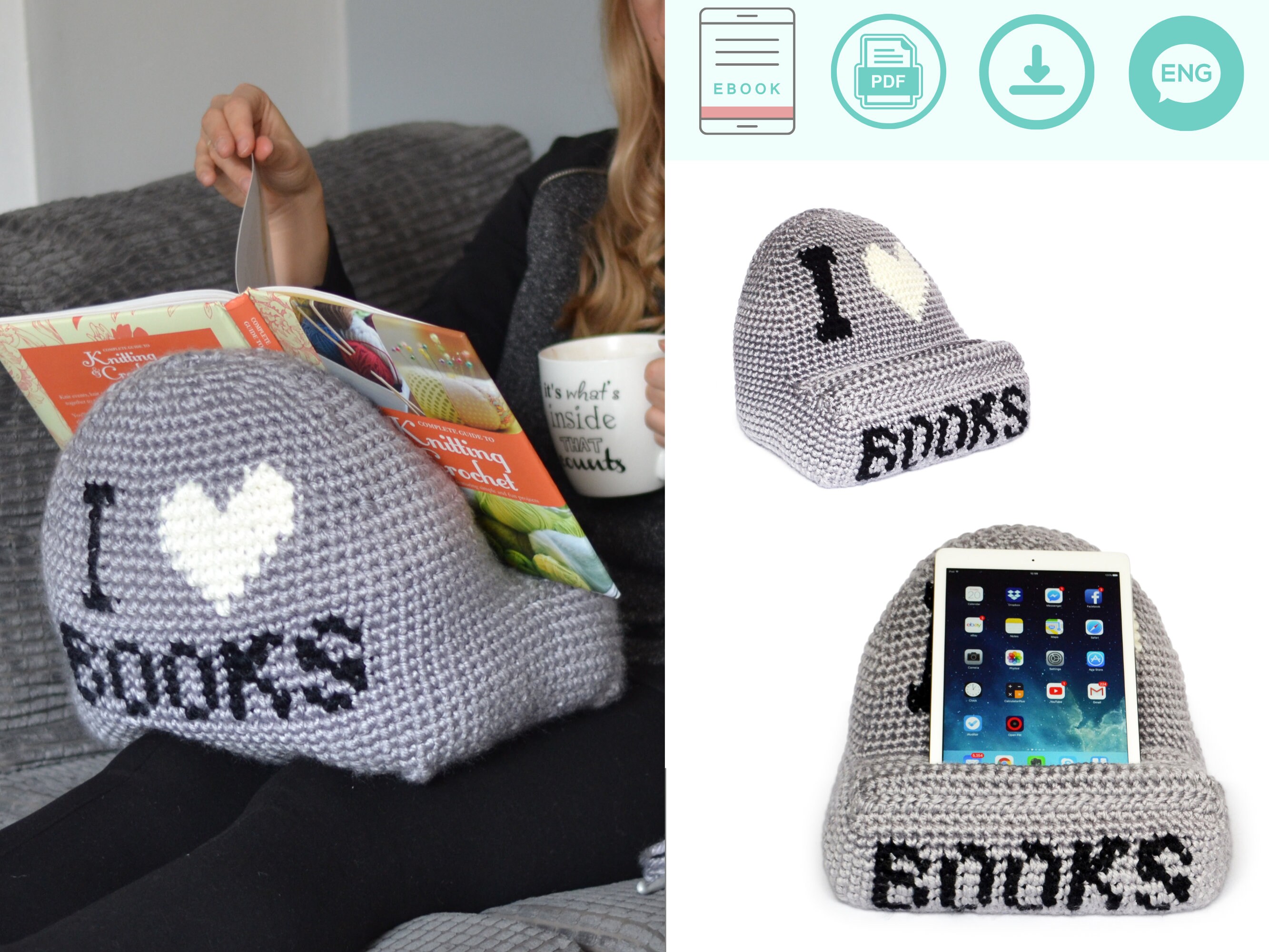 I love books tablet book holder crochet pattern Crochet gift - Etsy.de