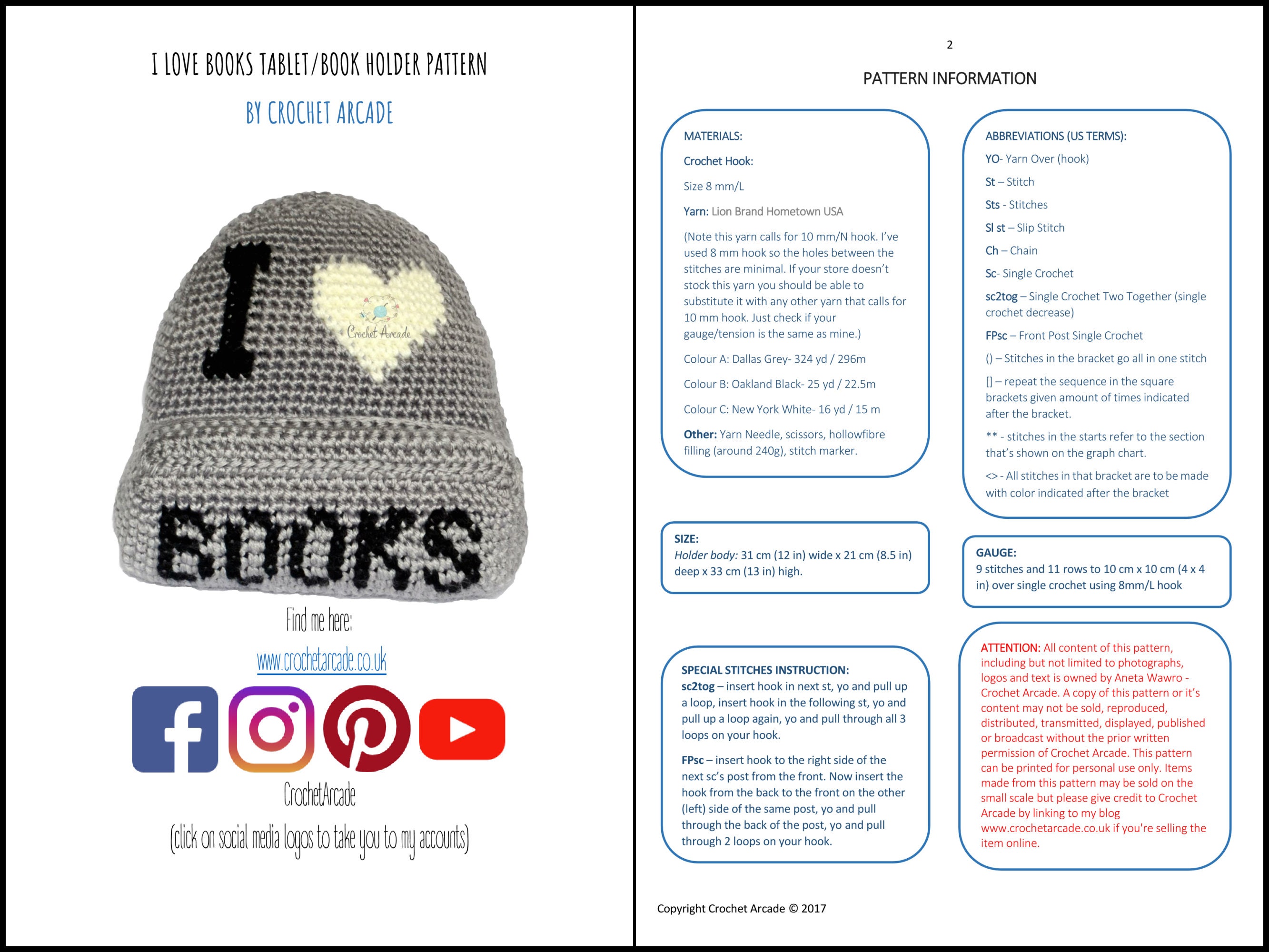 I Love Books Tablet Book Holder Crochet Pattern, Crochet Gift, Crochet ...