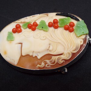 Master Hand Carved "commesso" Cameo in Carnelian Conch Shell Set in ...