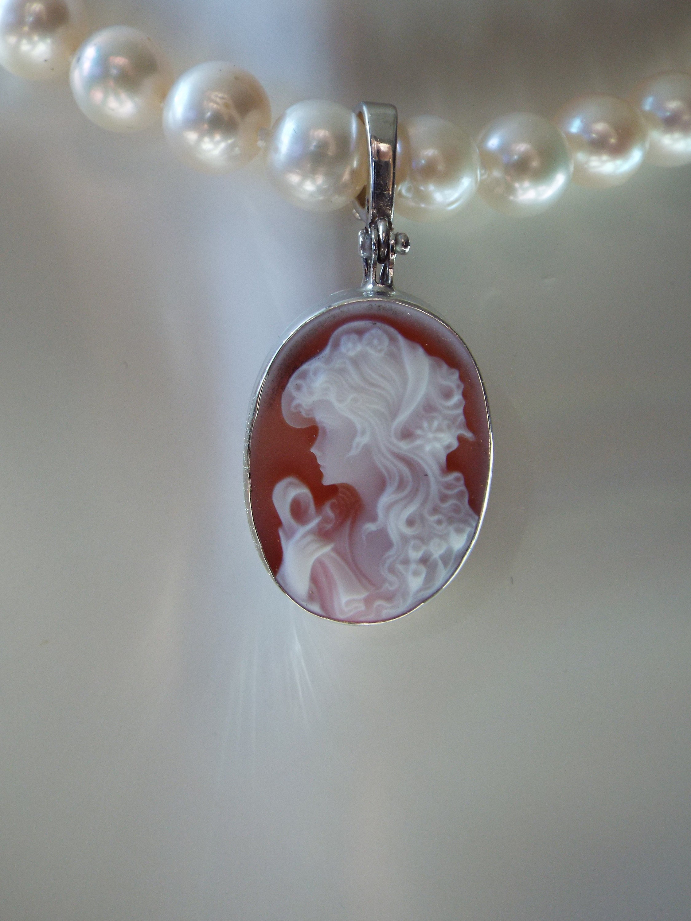 Woman's Portrait Carved Into a Red Agate Cameo Set in Sterling Silver ...