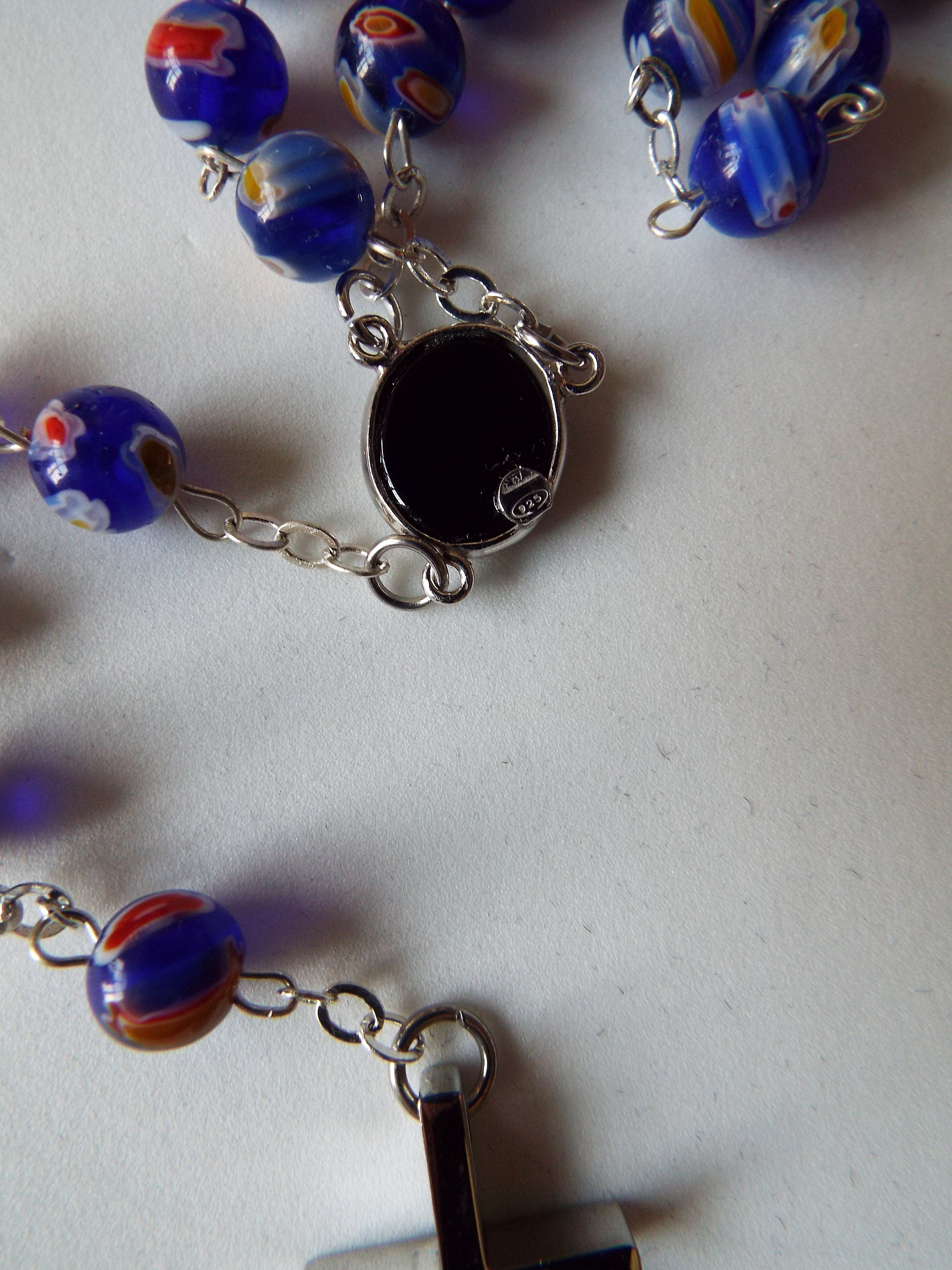 The Virgin Mary Religious Agate Stone Cameo on a Authentic Blue Murano ...