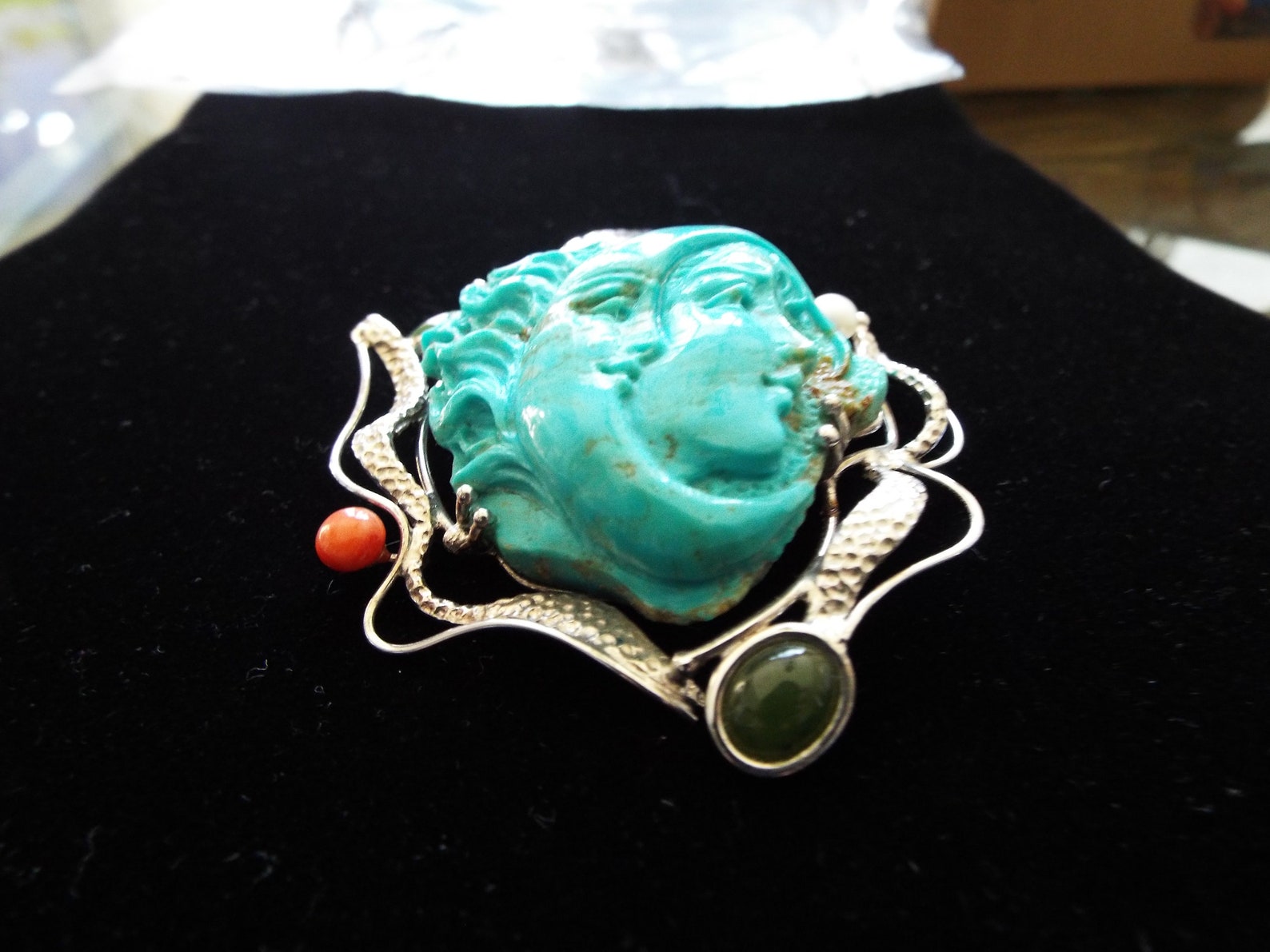 Master Hand Carved Turquoise Cameo Artist Signed, V. Langella From ...