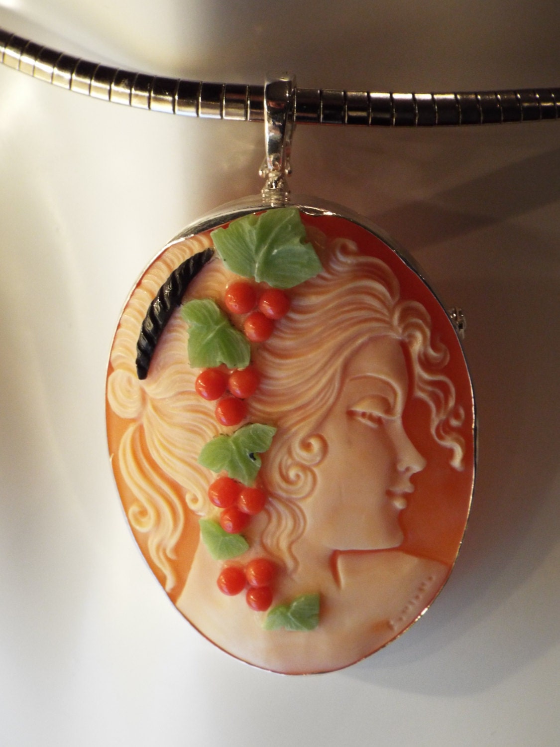 Master Hand Carved "commesso" Cameo in Carnelian Conch Shell Set in ...
