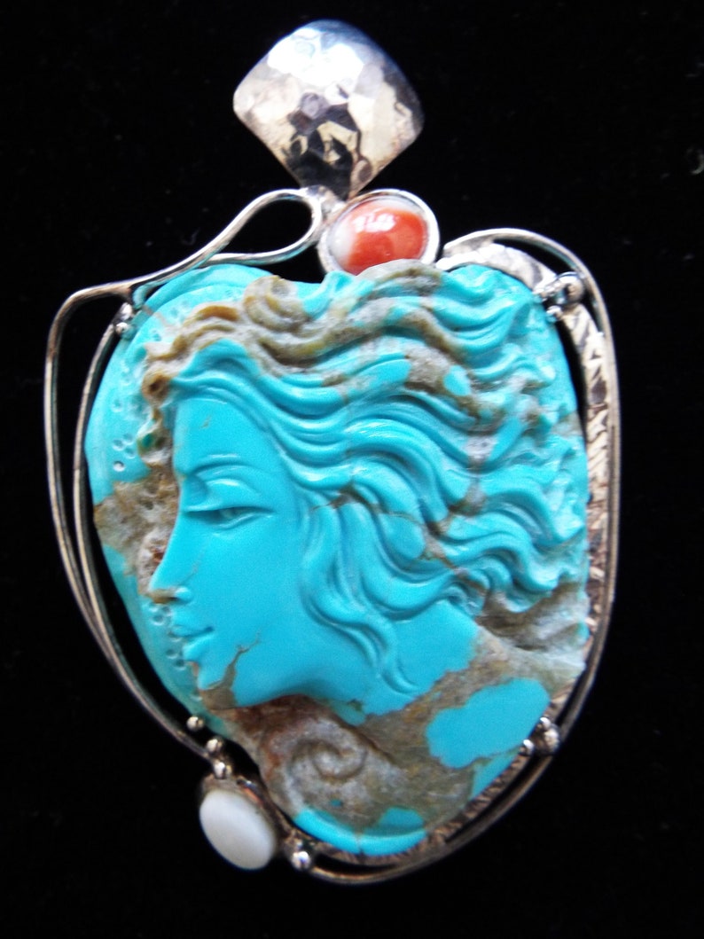 Master Hand Carved Turquoise Cameo Artist Signed, V. Langella From ...