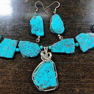25 Inch Spiderweb Turquoise Slab Necklace and Earring Set - Cloud ...