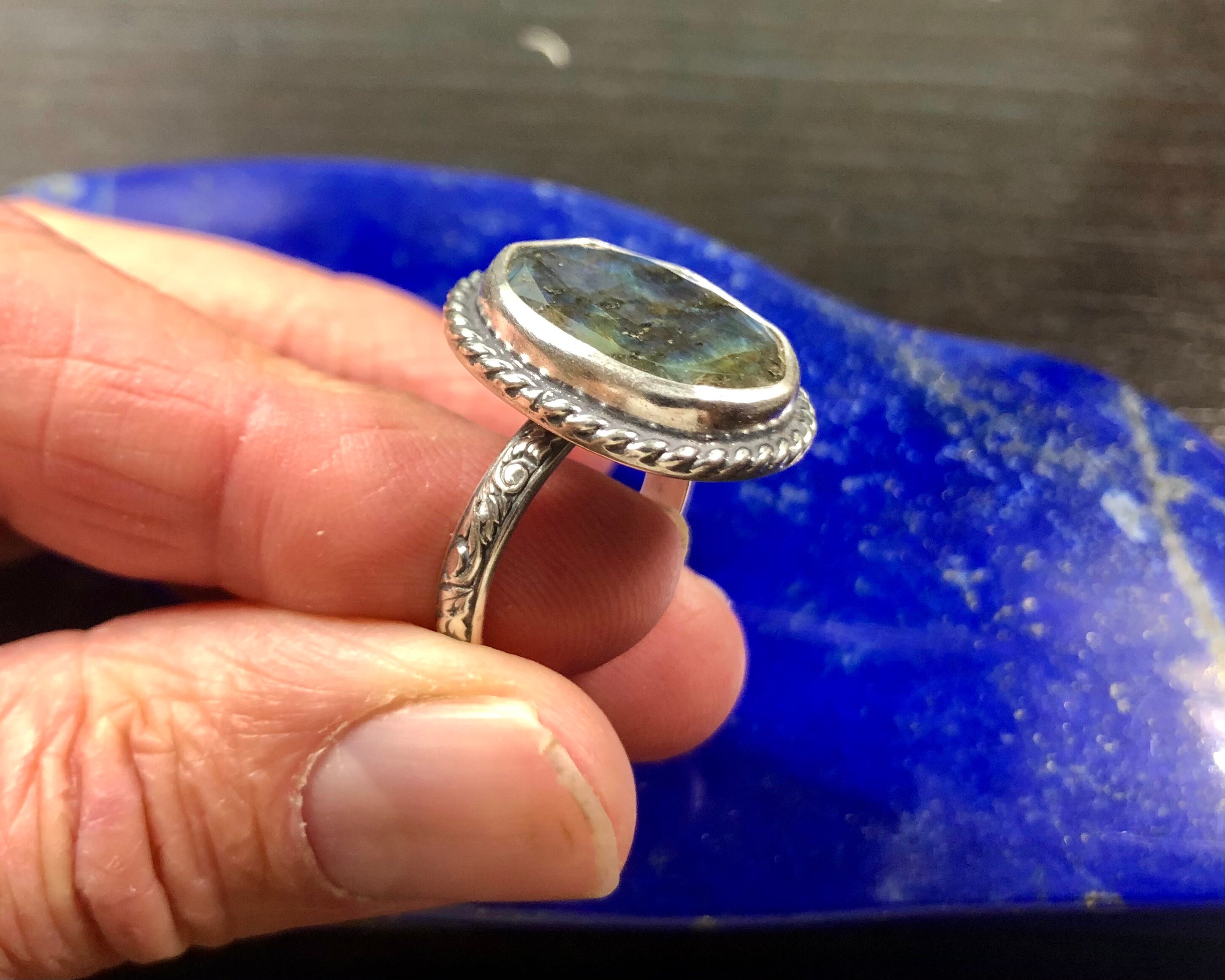 Size 10 1/2 Faceted Blue and Gold Natural Spectrolite Gemstone - Etsy UK