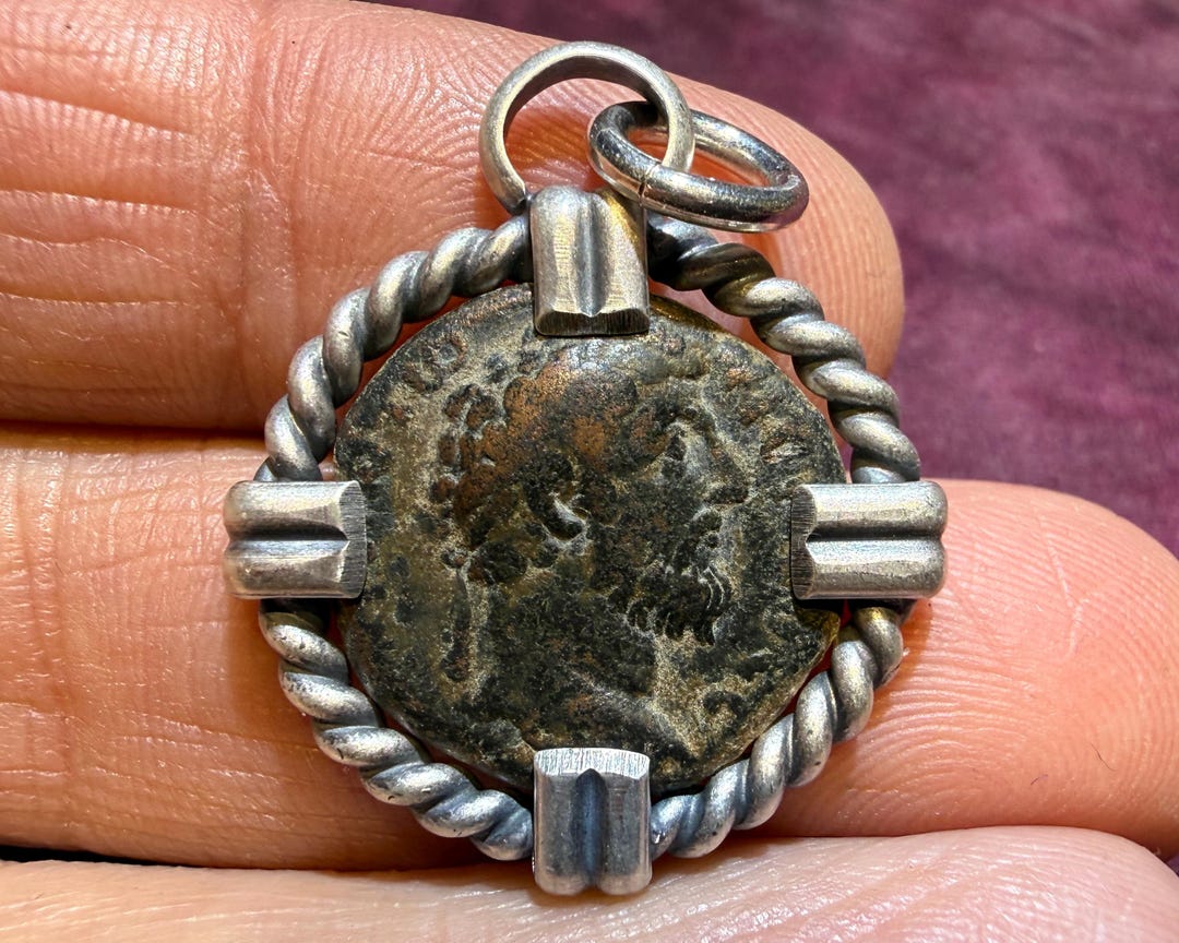 161-180 AD Marcus Aurelius Roman Bronze Coin in Sterling Silver Pendant ...