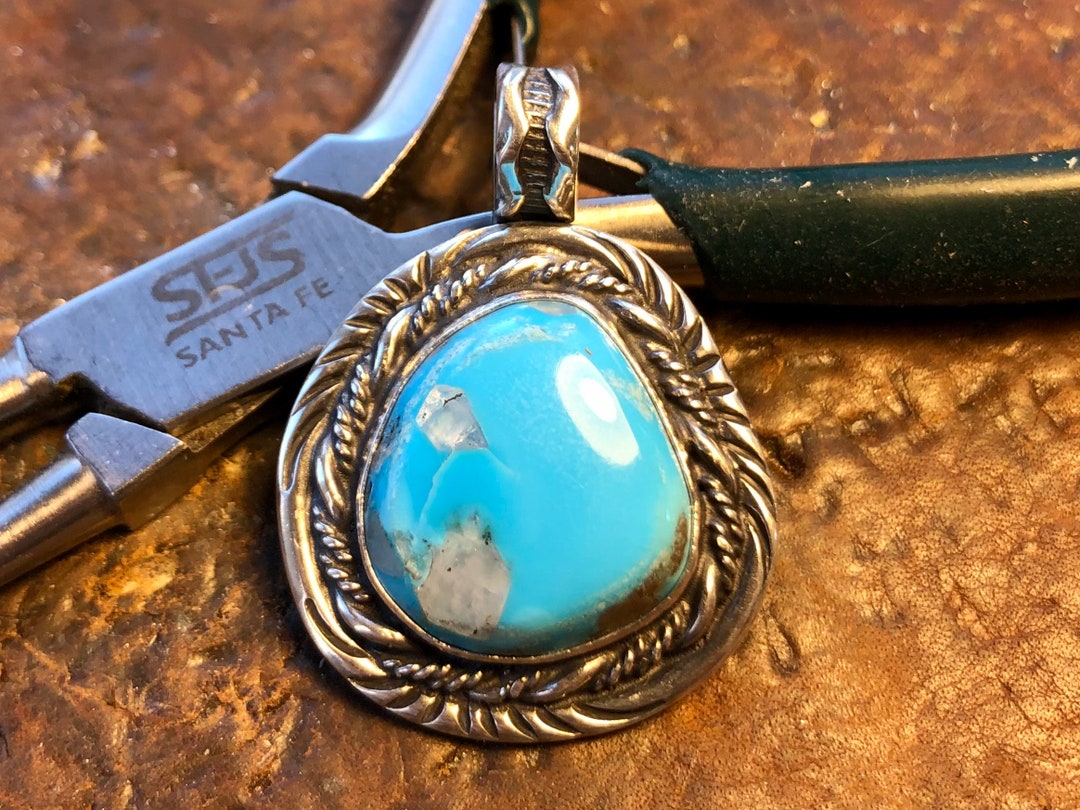 Bisbee Blue Turquoise Pendant: Sterling Silver, Quartz Crystals ...