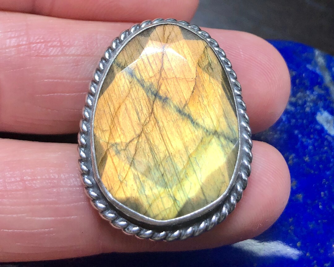 Golden Spectrolite Ring: Faceted Labradorite, Sterling Silver, Size 9.5 ...