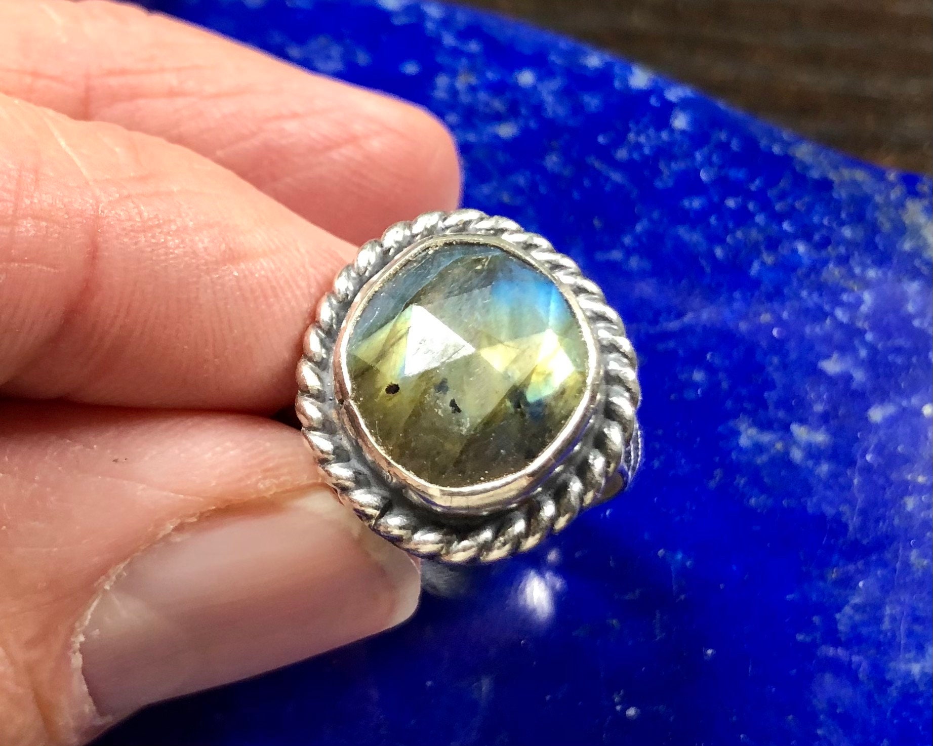 Size 10 Faceted Labradorite / Spectrolite Sterling Silver | Etsy