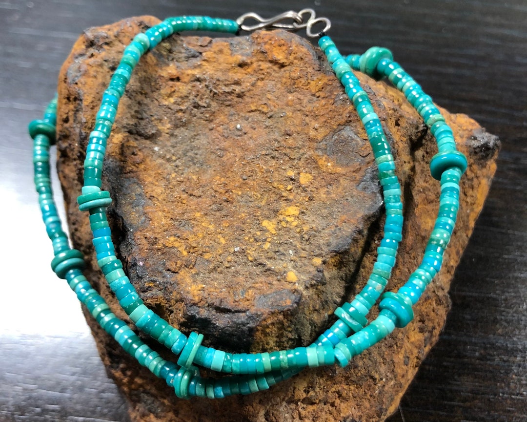 Nevada Fox Mine Turquoise 17" Traditional Heishi Cut Bead Necklace ...