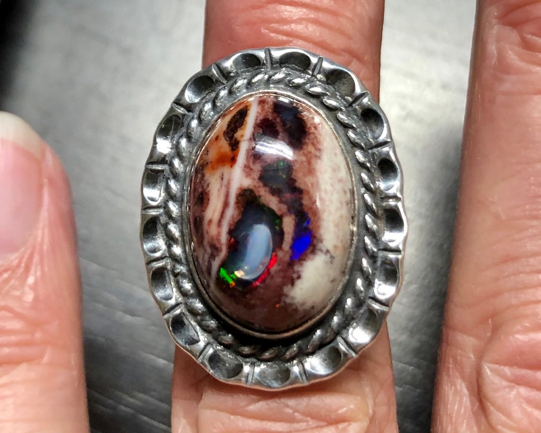Mexican Fire Opal, Rainbow Colors, in Sterling Silver Size 5 Ring by ...