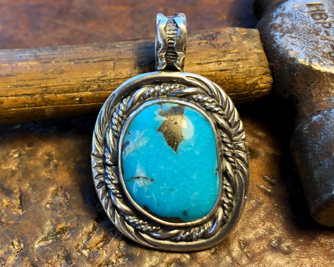 Gem Grade Bisbee Blue Turquoise in Sterling Silver Pendant, Bisbee ...