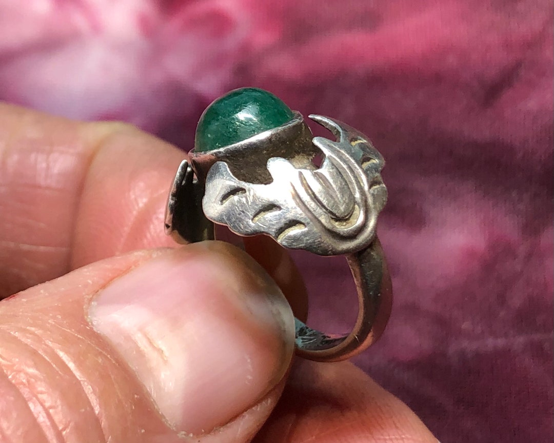Taxco Silver Ring, Aventurine Gemstone in Sterling Silver Ring Setting ...