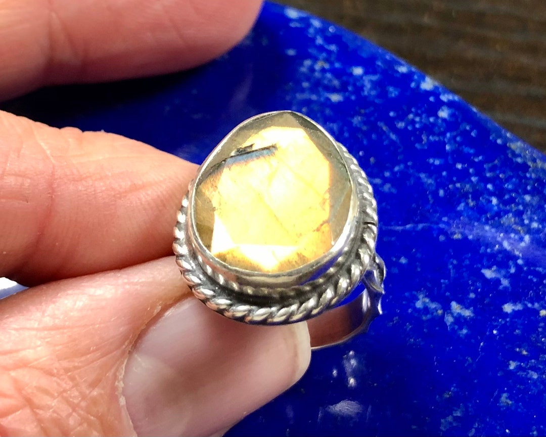 Size 7 Red-gold Faceted Labradorite Ring Handmade Sterling - Etsy