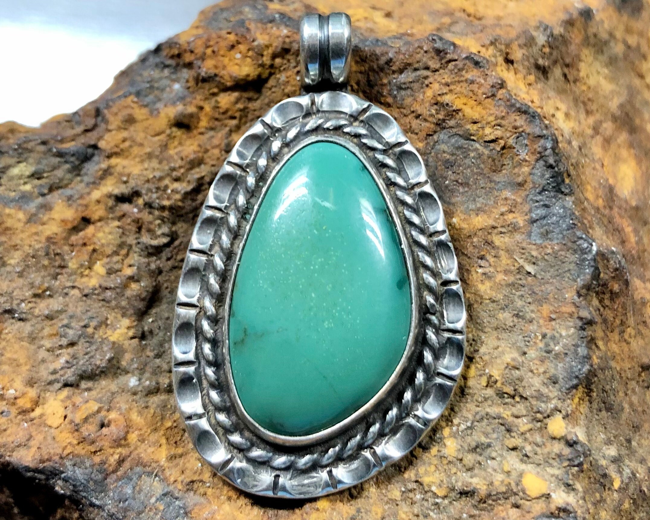 Sterling silver & turquoise pendant Cloud Mountain Mine | Etsy