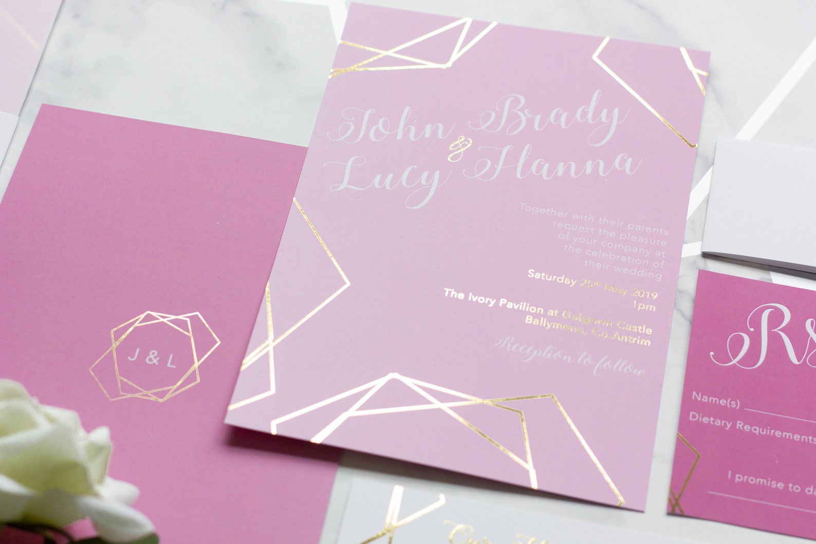 Pink and Gold Foil Wedding Invitation Wedding Invitation - Etsy UK