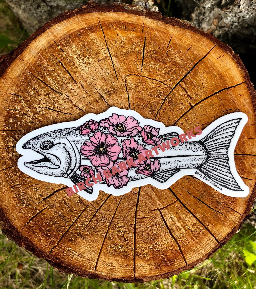Flower Salmon Sticker - Etsy