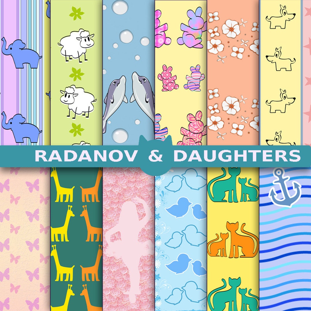 12 Cute Kids Digital Papers, Animals, Flowers, Ballerina Amid Roses ...