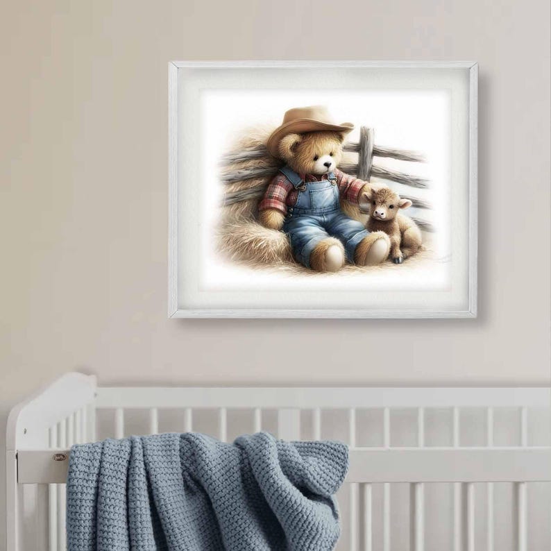 Cowboy Teddy Bear Calf Nursery Print – Western Farm Wall Art (digital ...